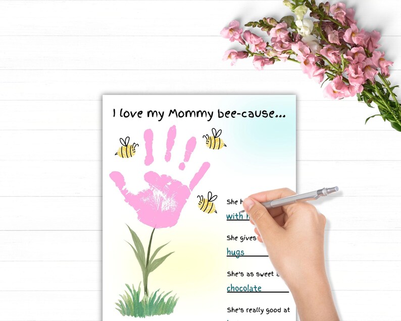 Mommy Handprint Art, Mother's Day, Bee Fingerprint Craft, Happy ...