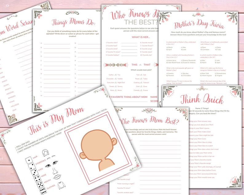Printable Mother's Day Game Bundle, 7 Games, Think Quick, Word Scramble ...