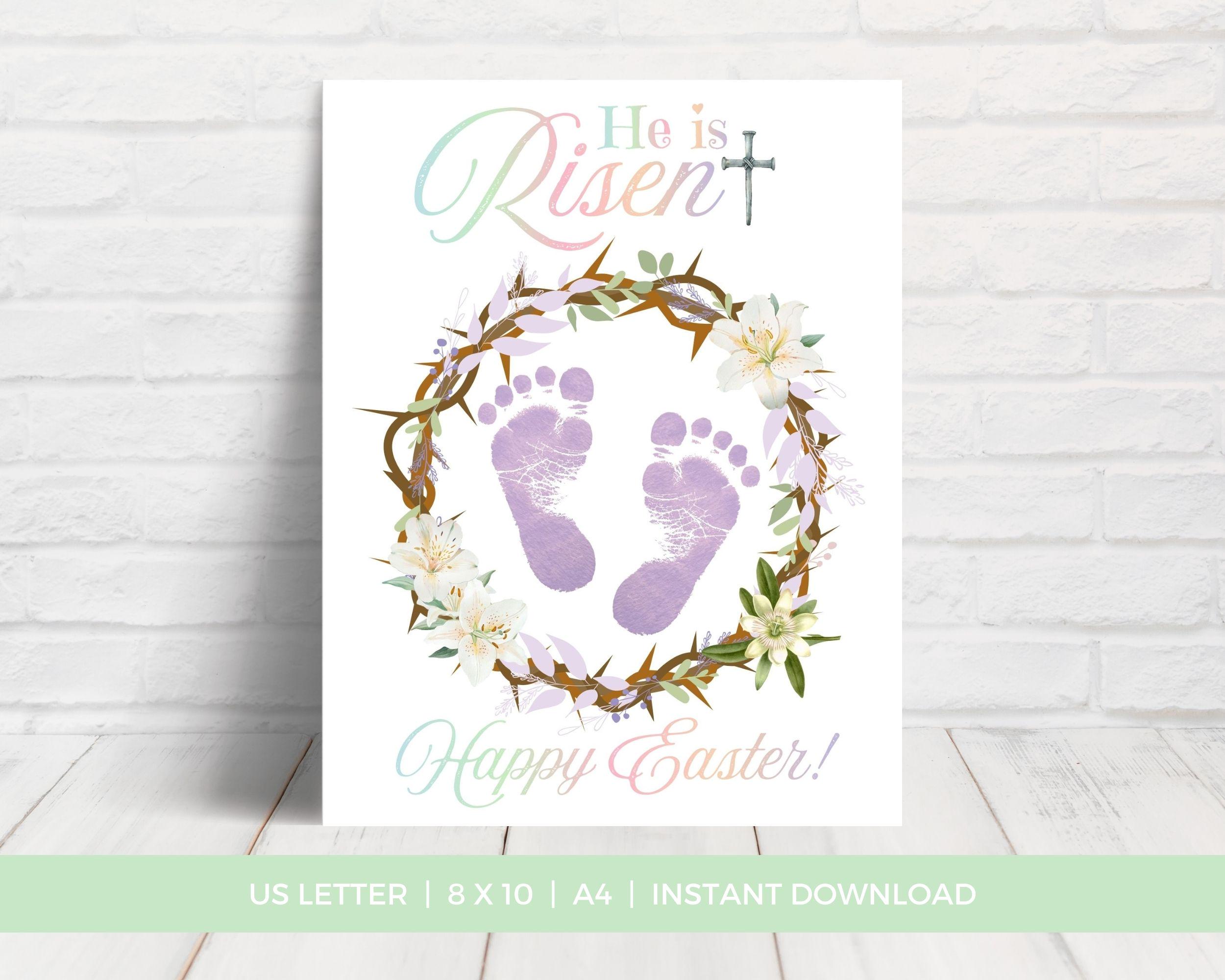 Christian Easter Footprint Art, Bible Handprint Art, He is Risen Happy ...