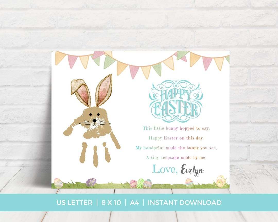 Happy Easter Handprint Craft, Easter Bunny Footprint Art, Custom Poem ...