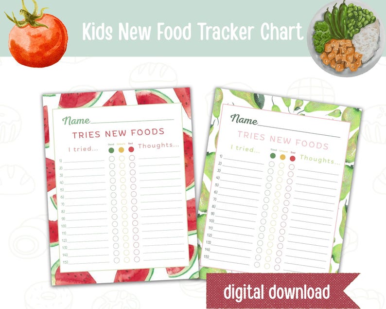New Food Tracker Printable, Kids Picky Eater Chart, Try New Foods ...