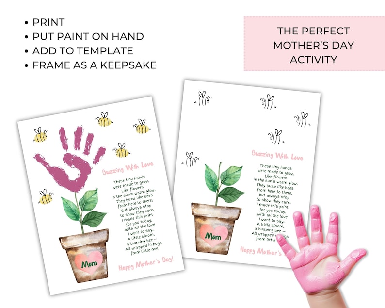 Mother's Day Handprint Craft for Kids, Gift for Mom, Mother's Day Poem ...