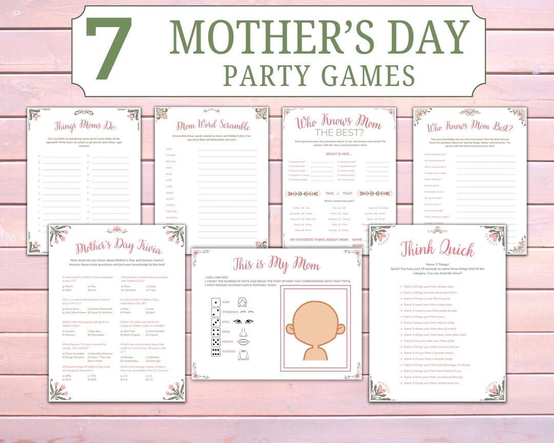 Printable Mother's Day Game Bundle, 7 Games, Think Quick, Word Scramble ...