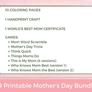 Printable Mother's Day Bundle Including: 7 Games, 10 Coloring Pages ...