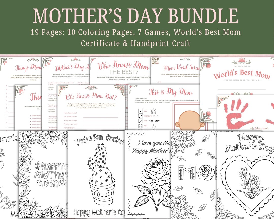 Printable Mother's Day Bundle Including: 7 Games, 10 Coloring Pages ...