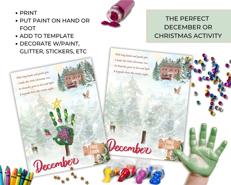 Christmas Tree Handprint Art Poem Printable for Kids, December Daycare ...