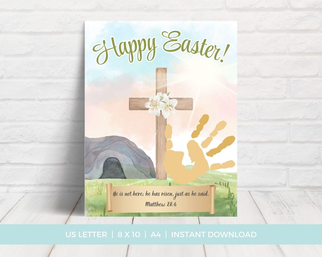 Christian Easter Handprint Craft, Religious Handprint Art, He is Risen ...