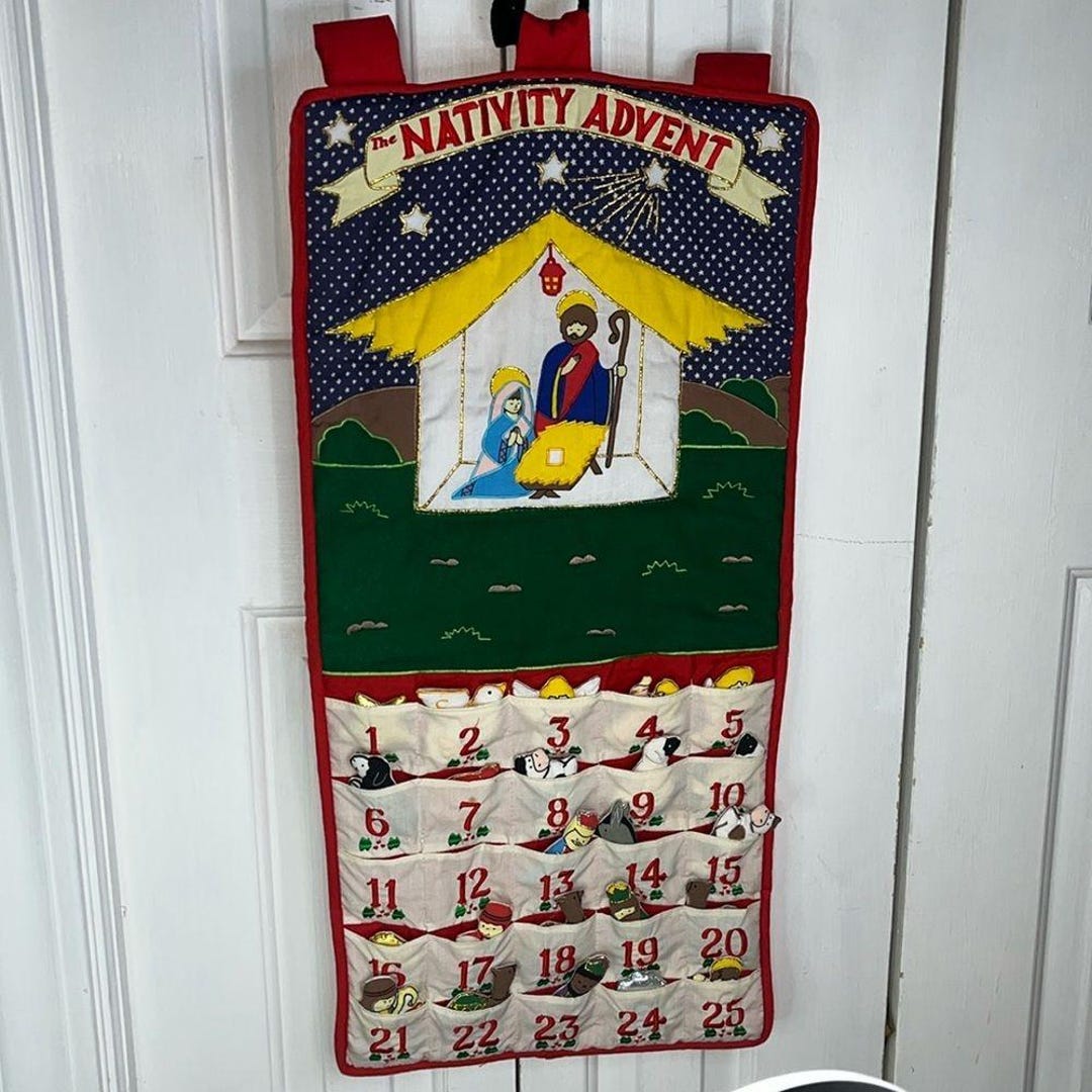 90s Fabric Advent Calendar Nativity Christmas Vintage Wall Decor 1995 ...
