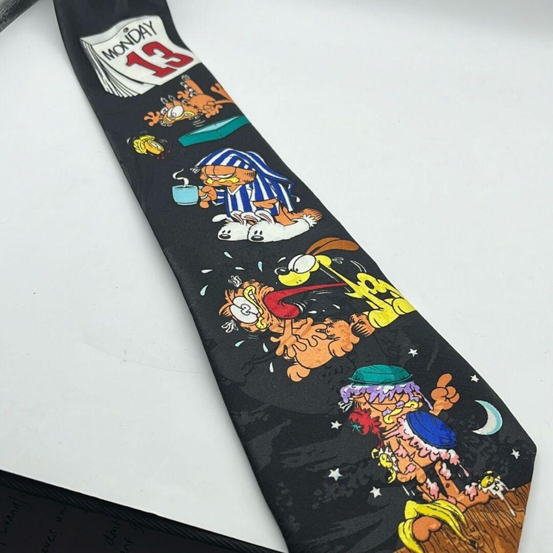 90s Garfield Odie Cartoons Vintage Silk Paws Addiction Mens Fun Necktie ...