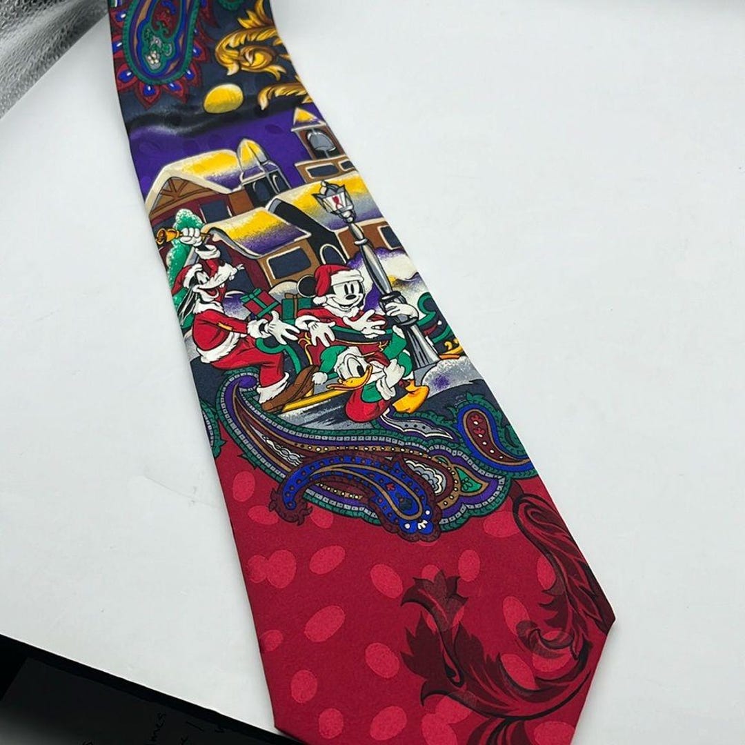90s Silk Disney Mickey Donald Christmas Holiday Necktie Tie Mens ...