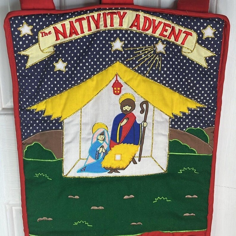 90s Fabric Advent Calendar Nativity Christmas Vintage Wall Decor 1995 ...