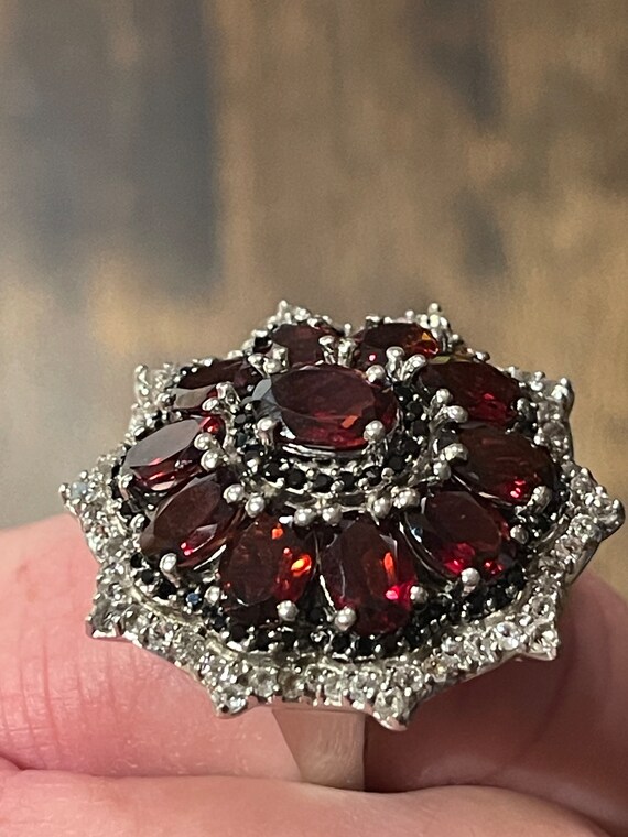 Sterling Silver Red Rhinestone Statement Ring - Gem