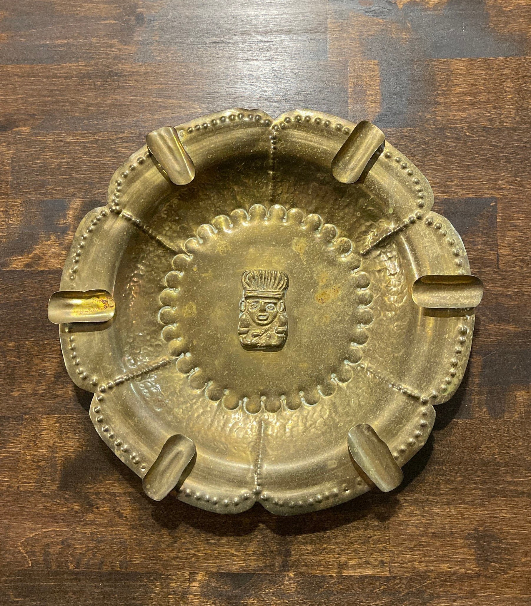 Large Mayan Brass Ashtray, Vinatge Brass Ashtray, Mayan Ashtray, Large ...