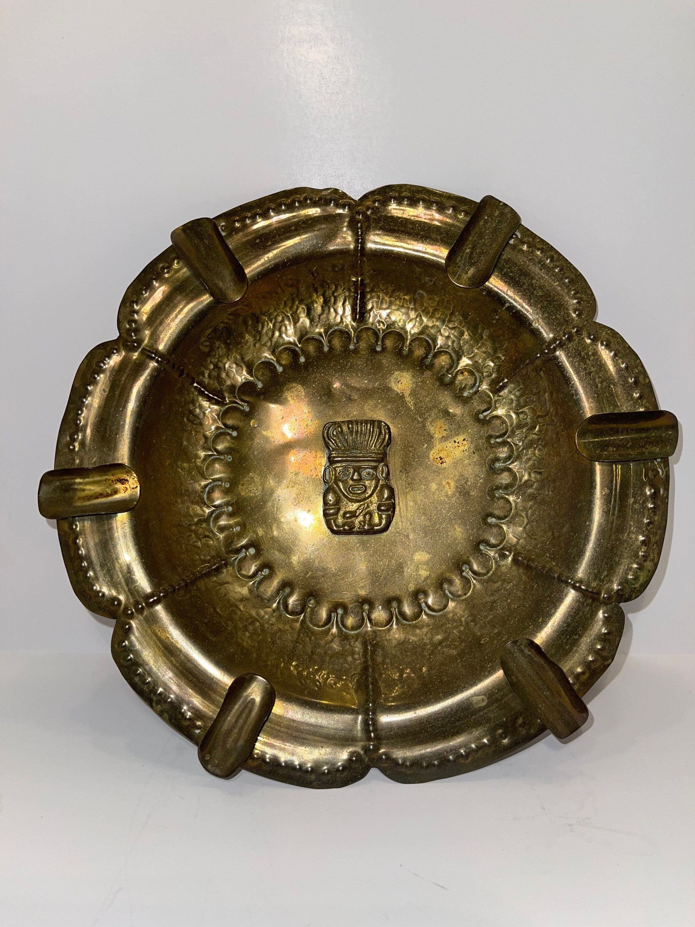Large Mayan Brass Ashtray, Vinatge Brass Ashtray, Mayan Ashtray, Large ...