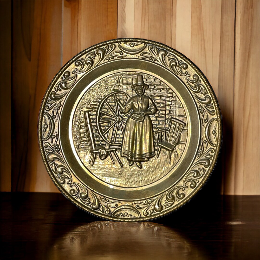 Vintage Welsh Lady Spinning Wheel Brass Wall Plate - Etsy