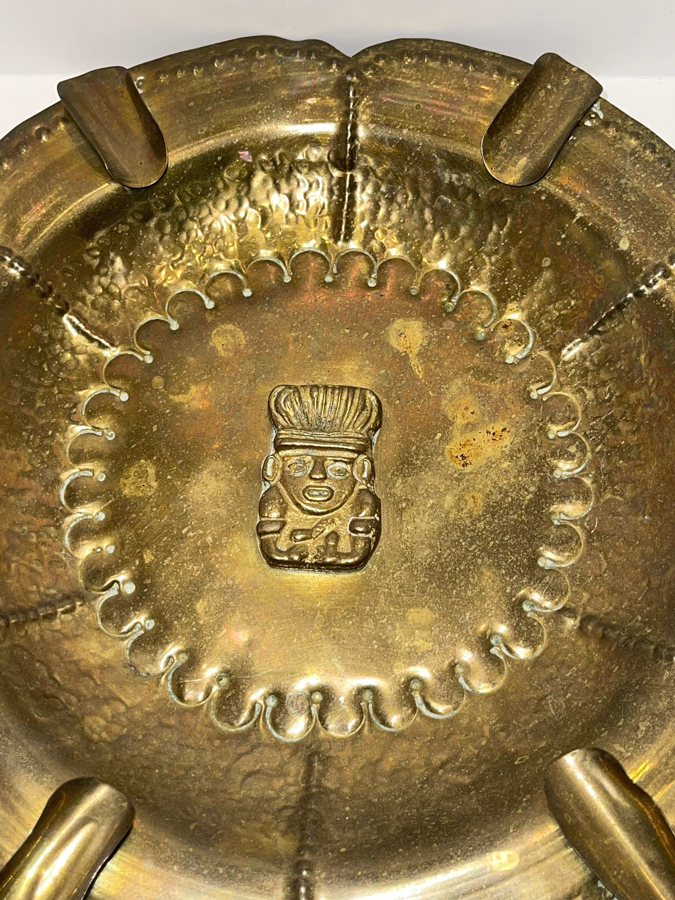 Large Mayan Brass Ashtray, Vinatge Brass Ashtray, Mayan Ashtray, Large ...