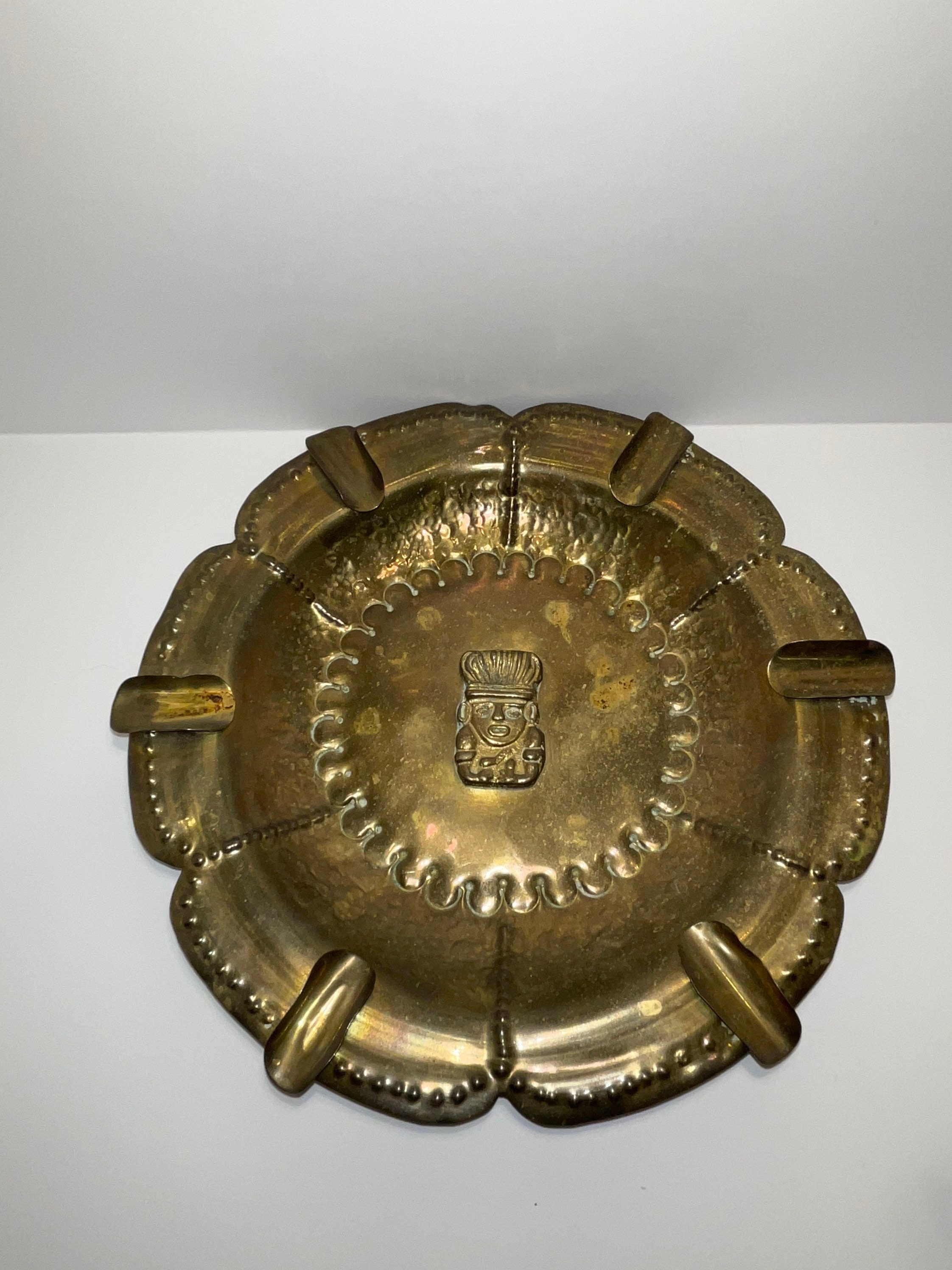 Large Mayan Brass Ashtray, Vinatge Brass Ashtray, Mayan Ashtray, Large ...