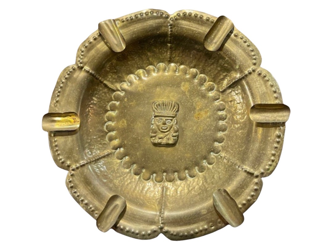 Large Mayan Brass Ashtray, Vinatge Brass Ashtray, Mayan Ashtray, Large ...