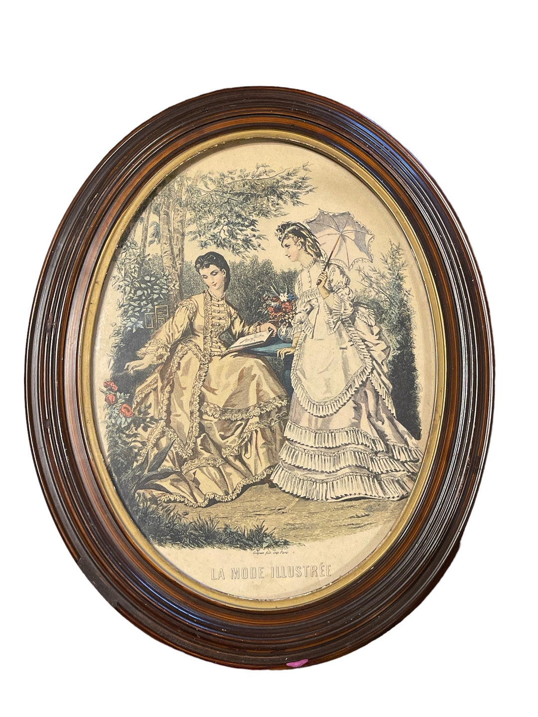 Antique Fashion Lithograph Print in Oval Frame - Etsy