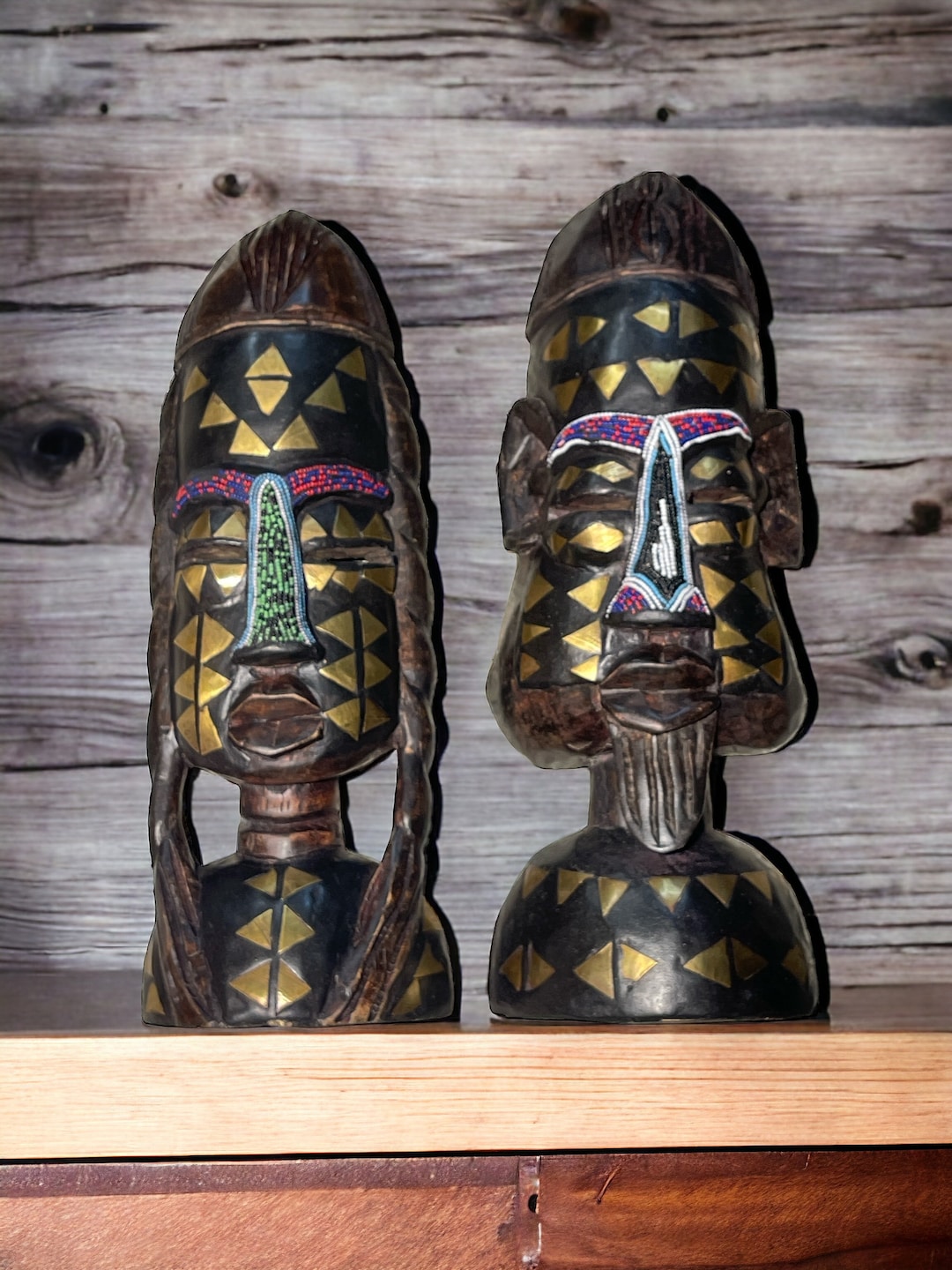 Vintage African Hand Carved Beaded Masks - Etsy