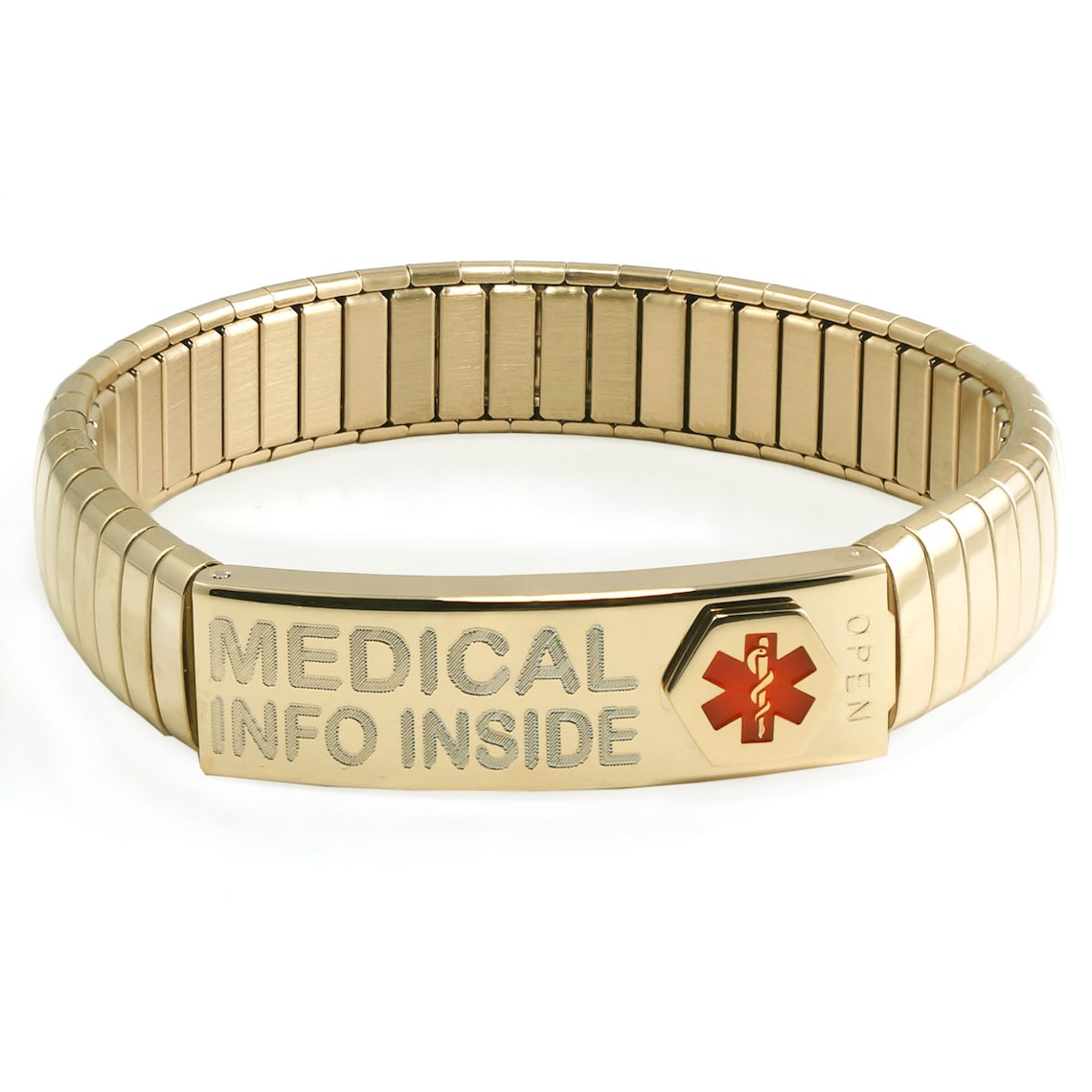 gold-medical-alert-id-bracelet-stretch-bracelet-foldable-etsy