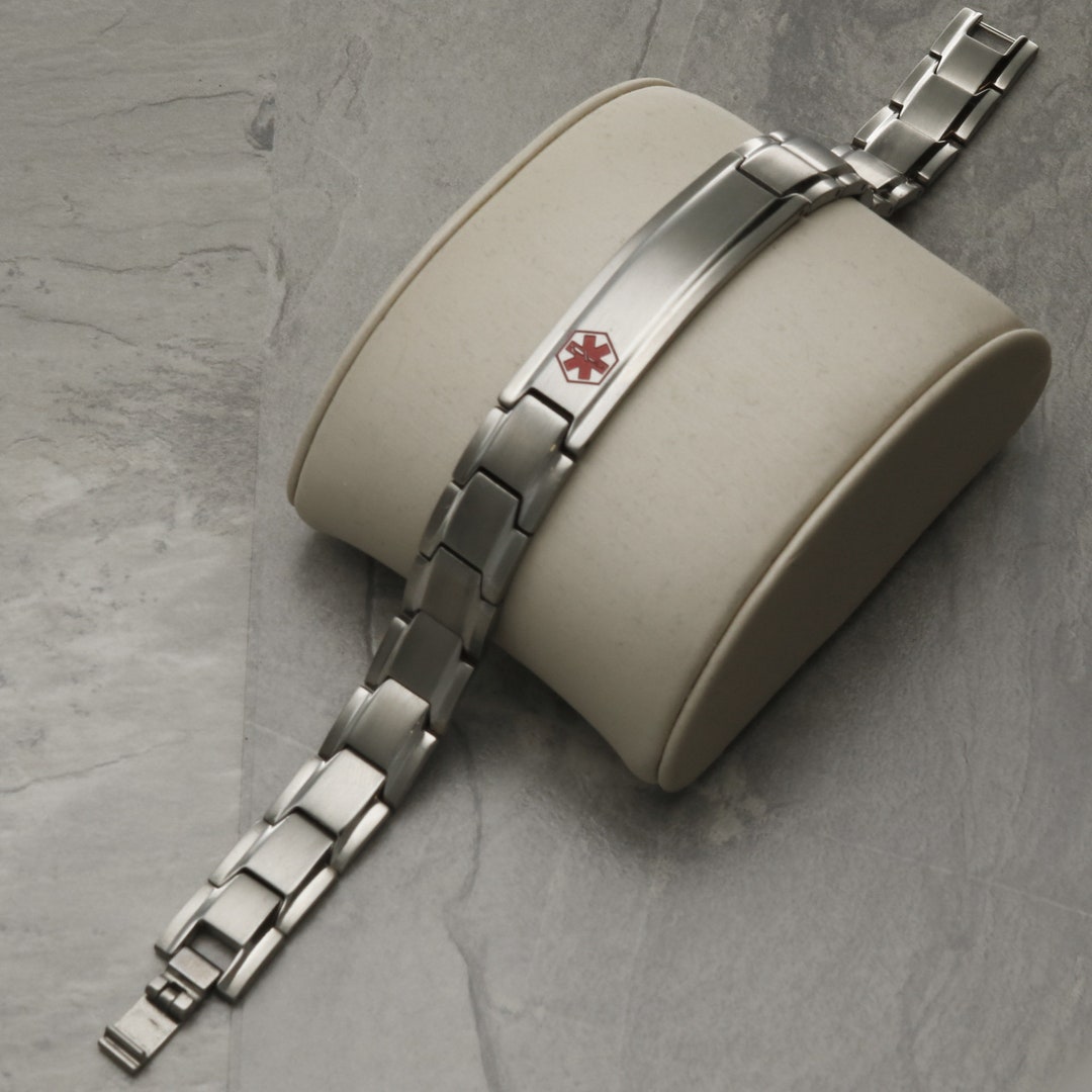 Personalized ID & Medical Alert Steel Bracelet, Engraved ID/ICE Medical ...