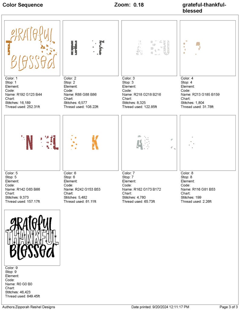 Grateful Thankful Blessed 9-color Embroidery File Digital Download 9 X ...