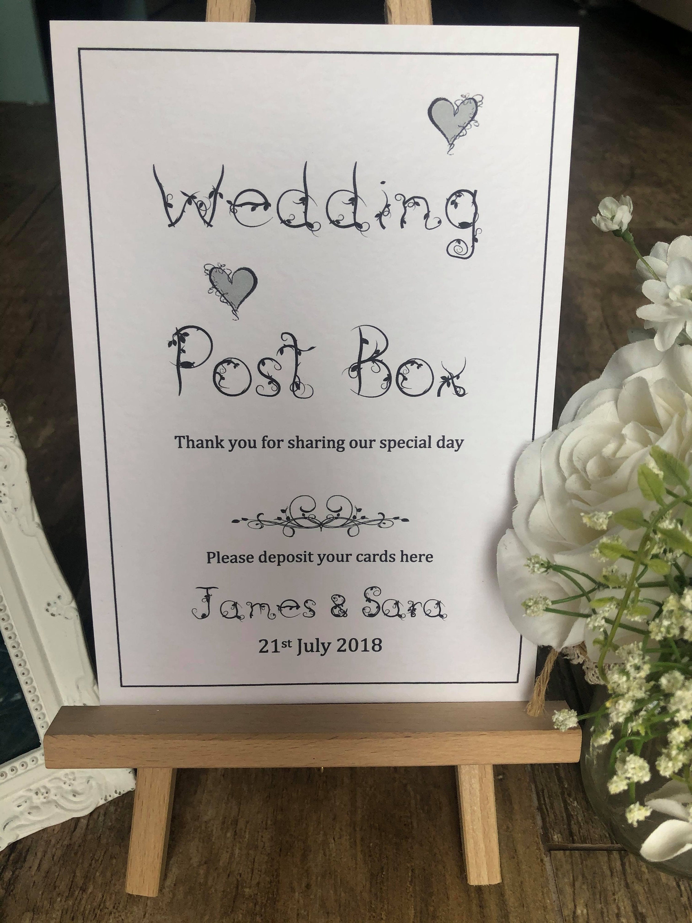 Personalised Wedding Post Box A5 Sign Pretty heart - Etsy UK