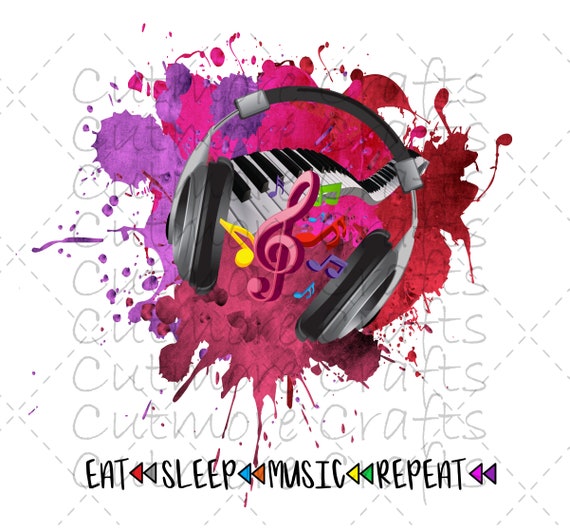 Eat Sleep Music Repeat Headphones & Keys Splash Design PNG - Etsy