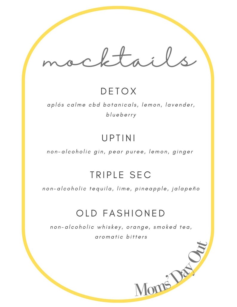 Mocktail Menu, Drinks Menu, Party Menu, Bar Menu - Etsy
