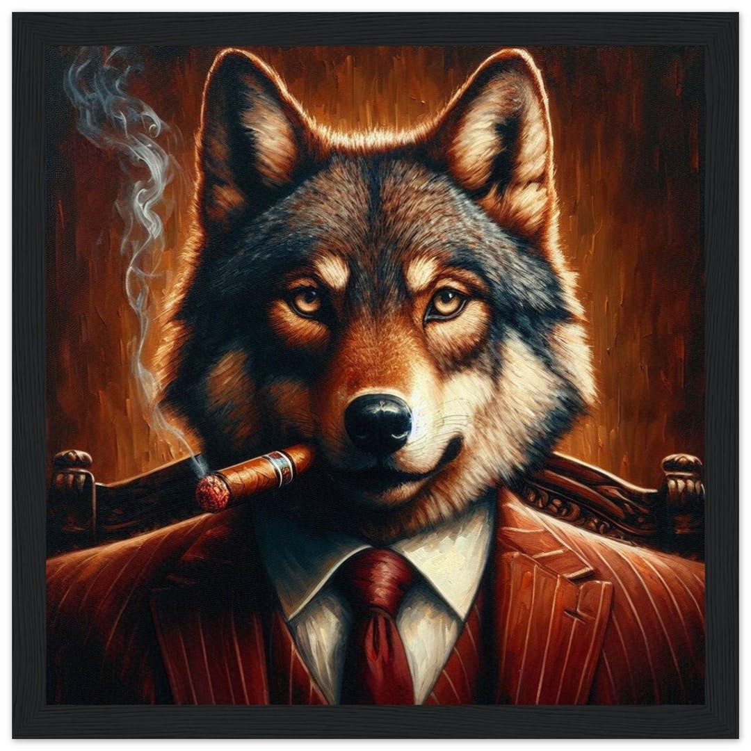 Portrait of Boss Wolf Smoking a Cigar in a Suit in the Office Rich ...