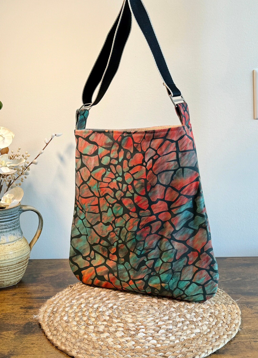 Handmade Canvas Shoulder Bag, Cross Body Bag, Teardrop Tote Bag ...