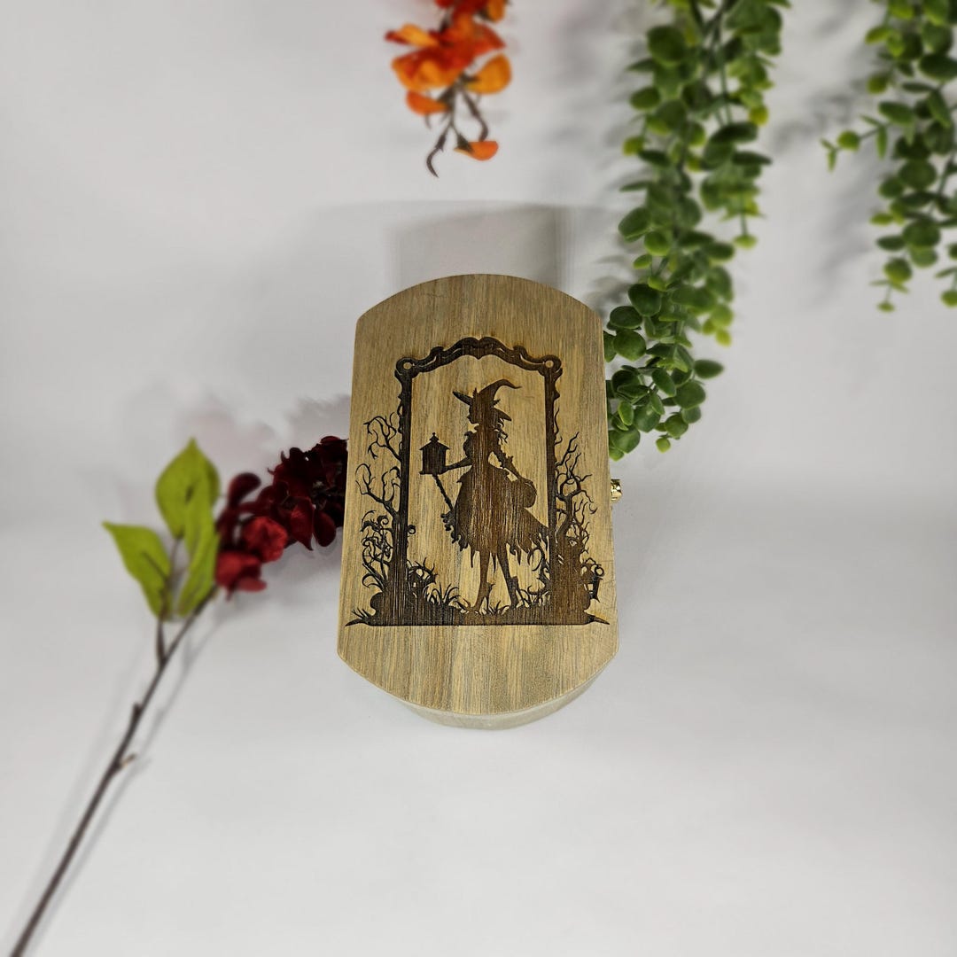 Samhain Ritual Box, Wood Box Engraved With Witch, Witch Box Lid ...