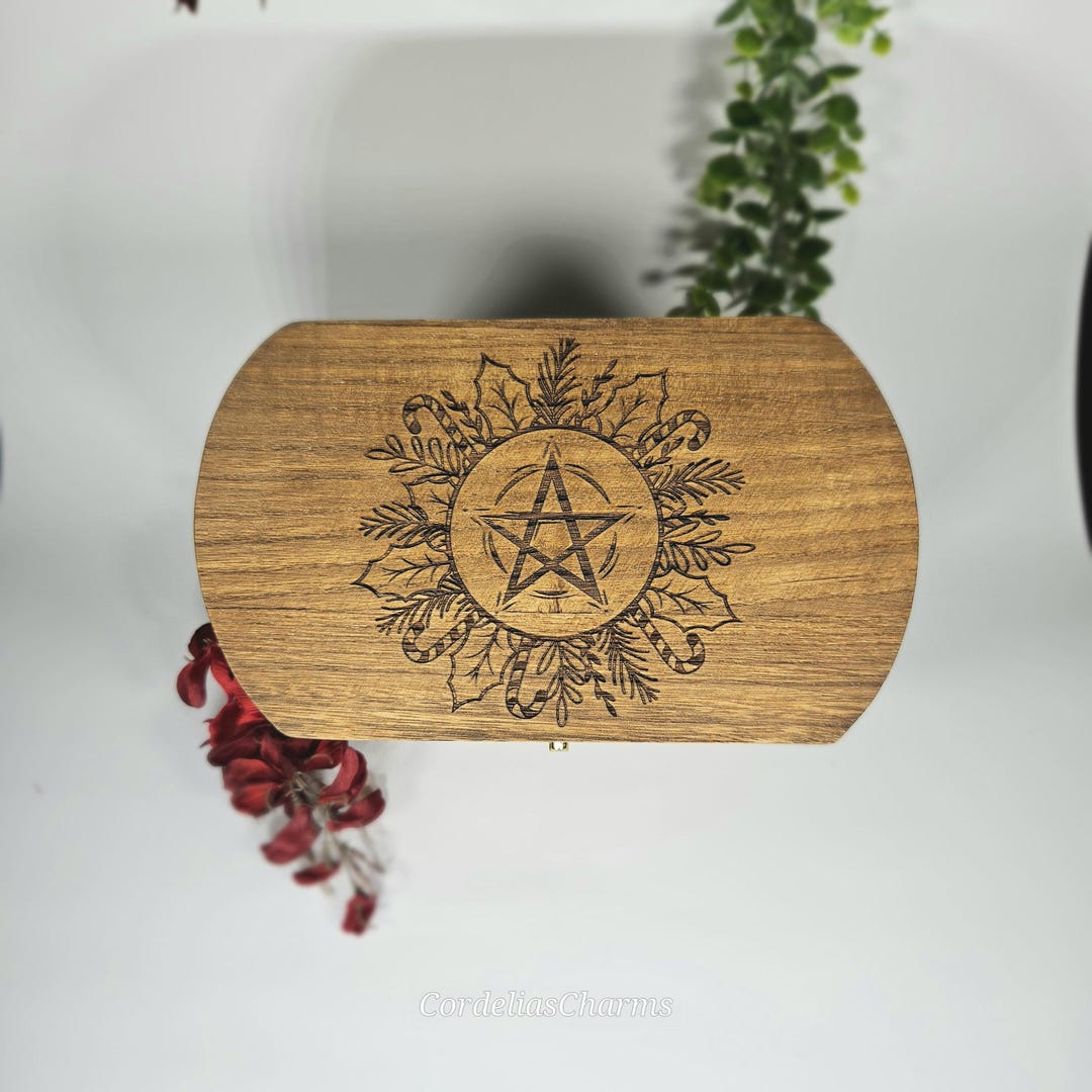 Yule Ritual Box Wood Box Engraved With a Candy Canes, Winter Decor for ...