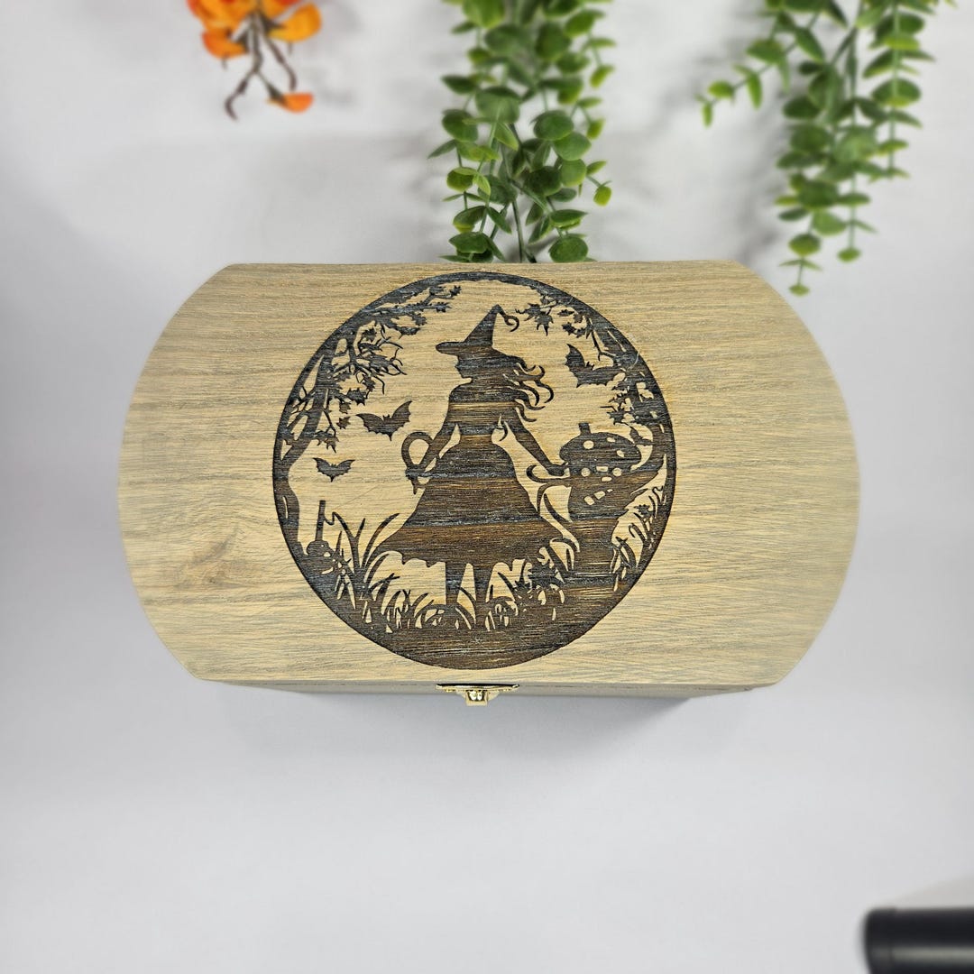 Samhain Ritual Box, Wood Box Engraved With Witch, Witch Box Lid ...
