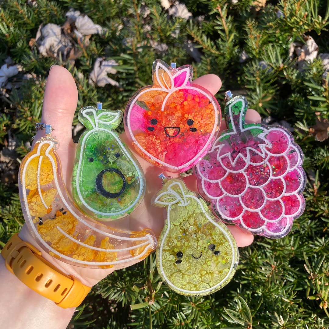 Fruit Keychains - Loopcoopshop Loopcoop Resin Banana Pear Avocado Peach ...