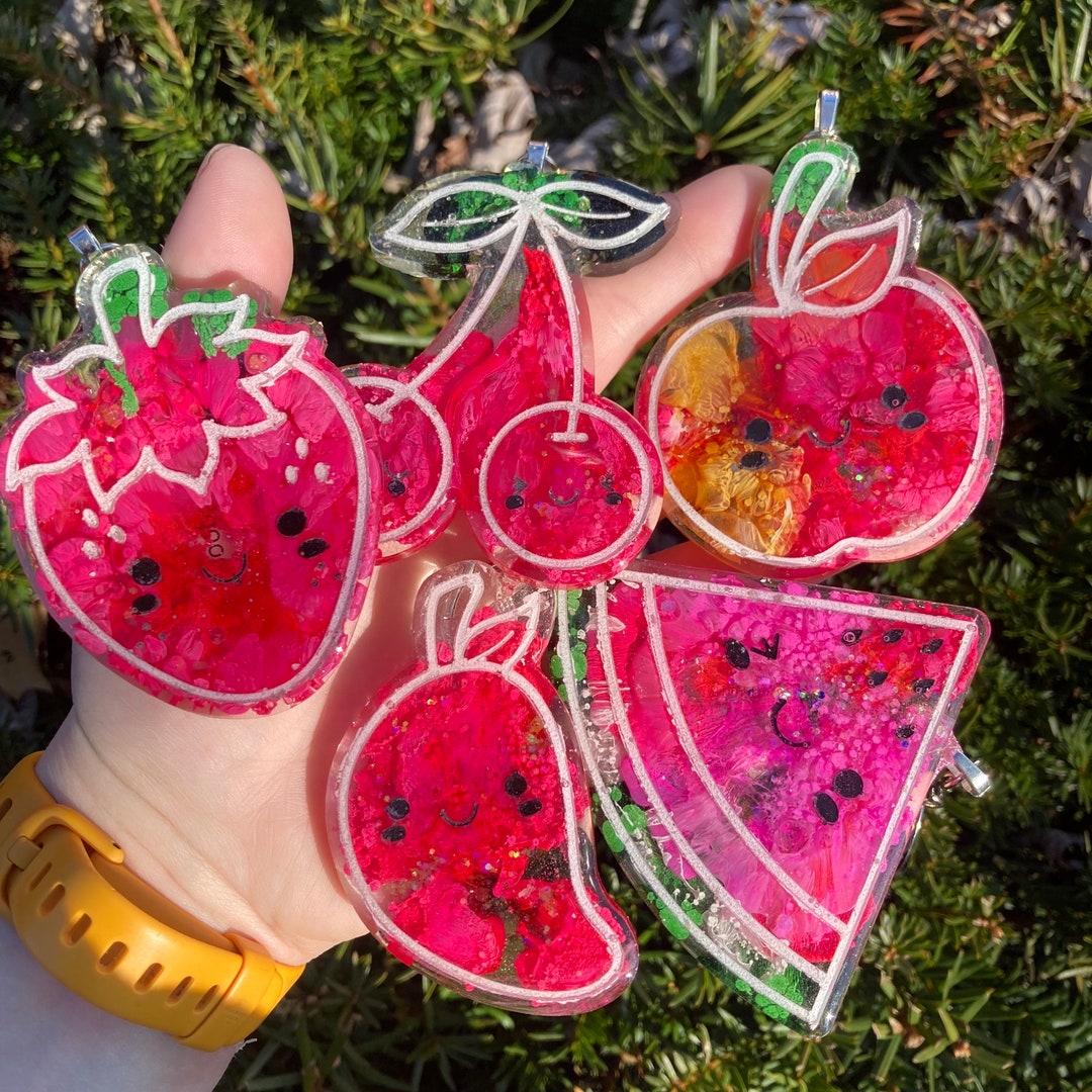 Red Fruit Keychains - Loopcoopshop Loopcoop Resin Strawberry Cherry ...