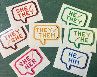 Colorful Pronoun Laminated Vinyl Stickers 2 // Laptop / Phone Decal ...