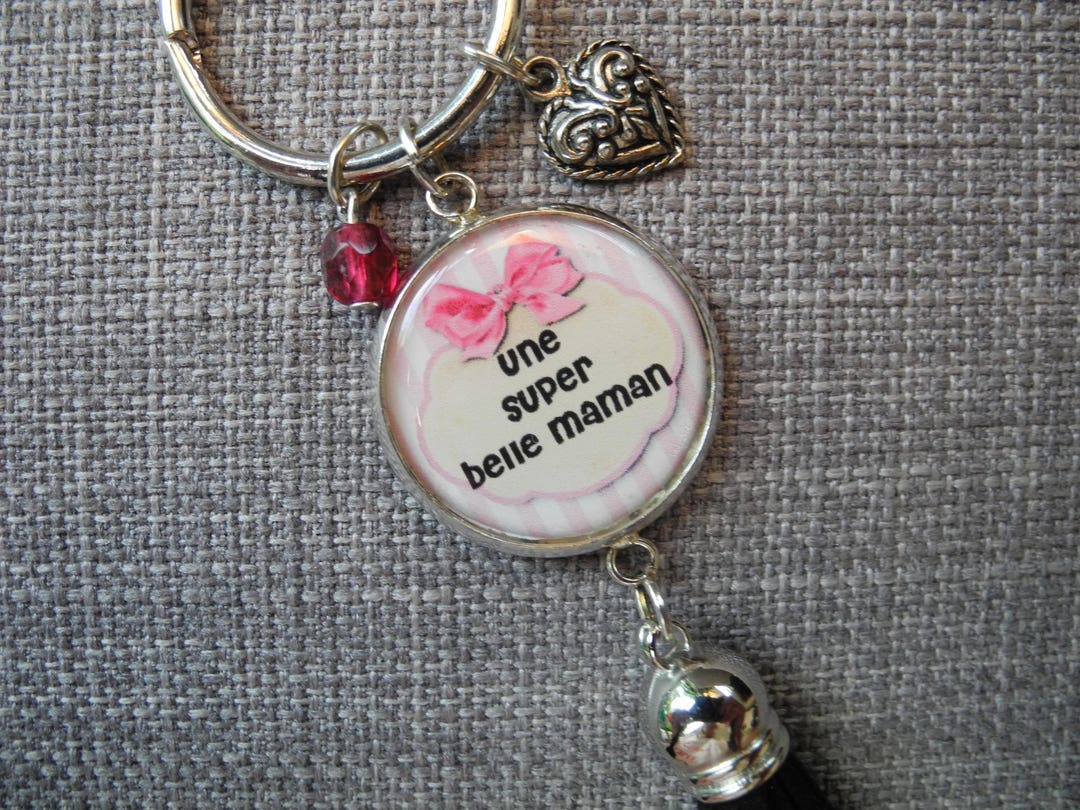 2 Belle-maman Models/silver Keyring With Pompom, Pearl and Charm - Etsy