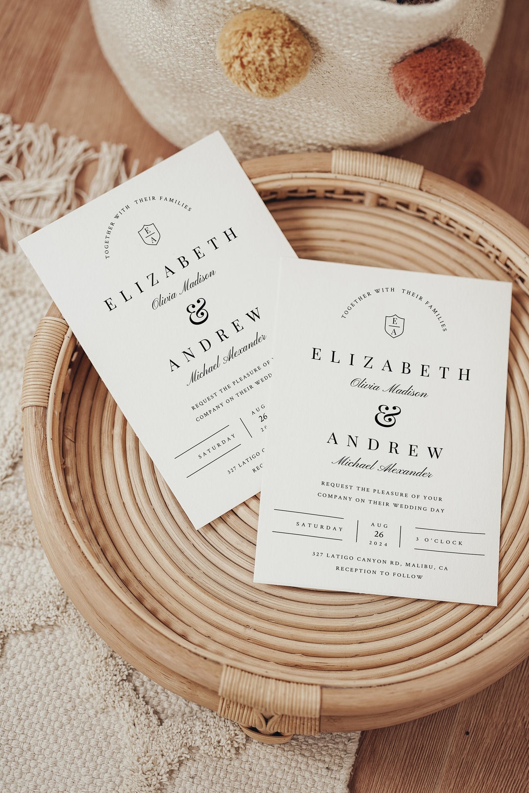 Madison Monogram Wedding Invitation Template Simple Elegant - Etsy