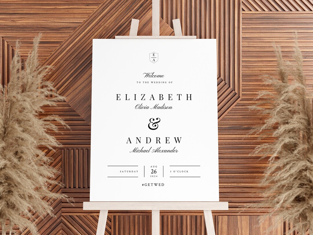 Madison- Monogram Wedding Welcome Sign, Simple Elegant Printable Invite ...