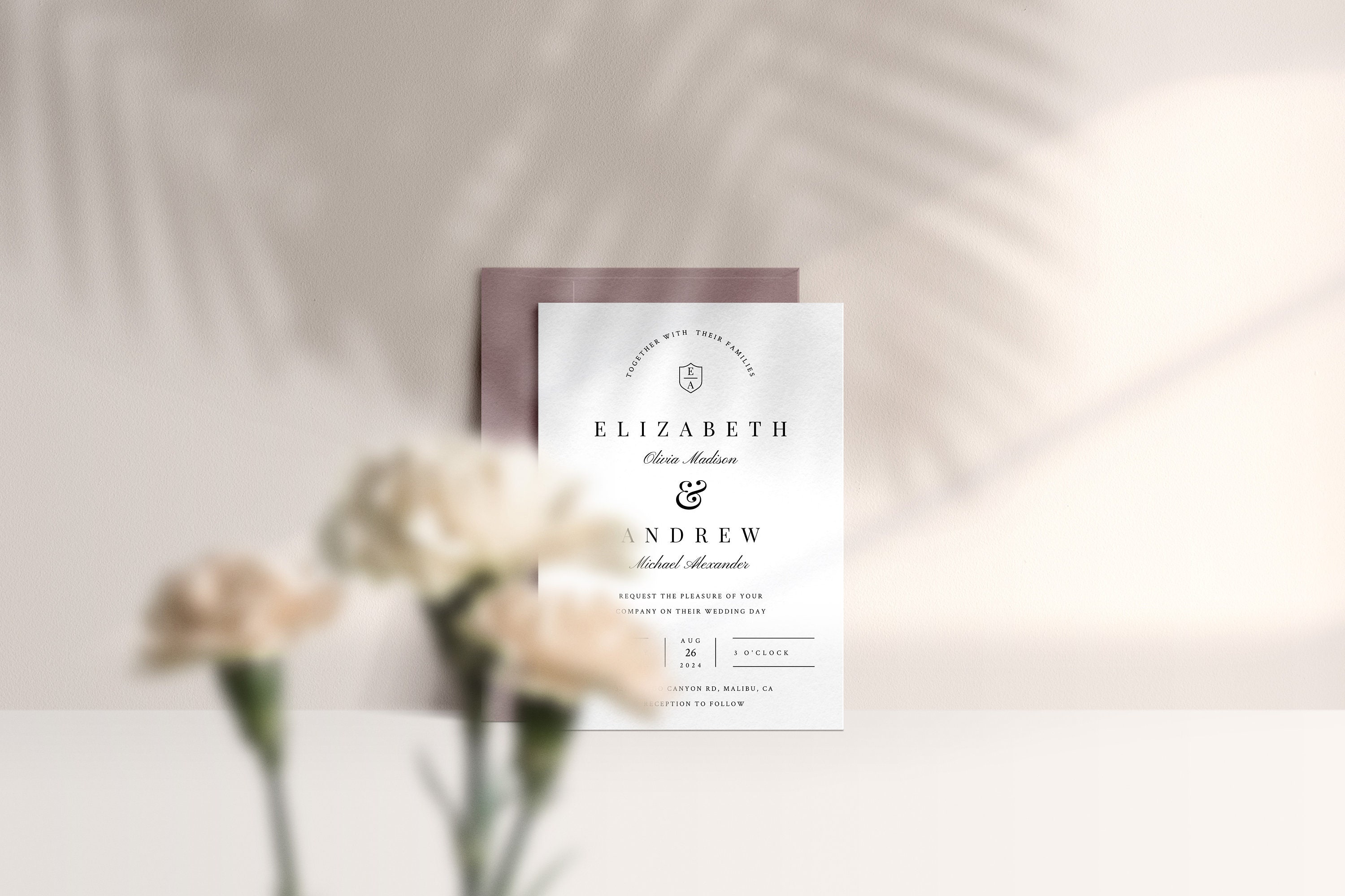 Madison Monogram Wedding Invitation Template, Simple Elegant Printable ...