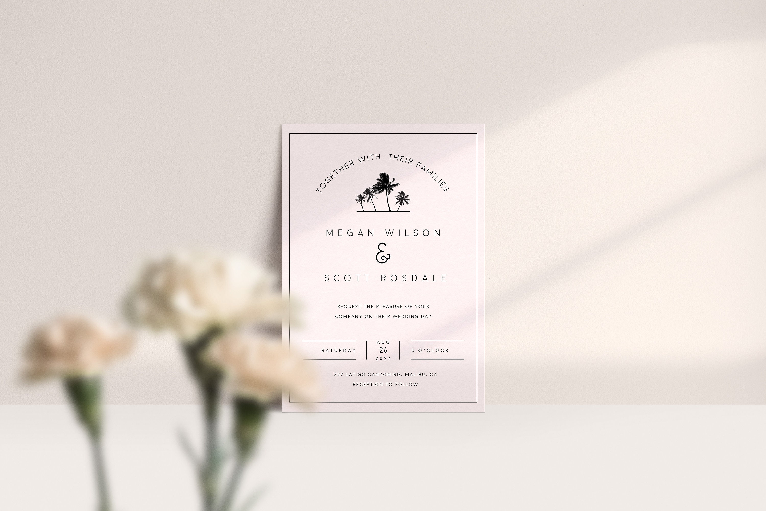 Vera Monogram Wedding Invitation Template, Simple Elegant Printable ...