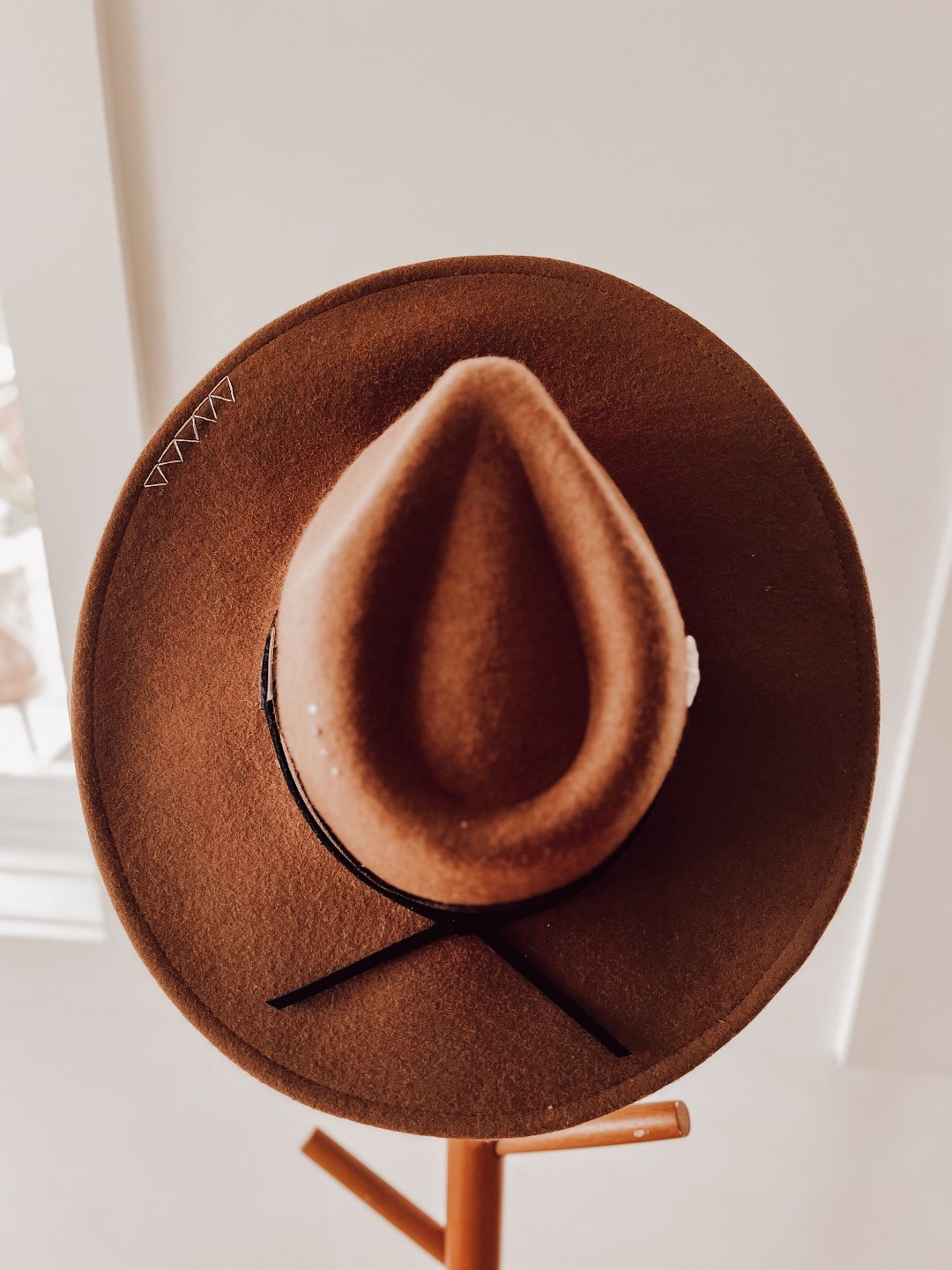 Cognac Brown Wool Rancher Hat With Ribbon Trim Crystal Bohemian ...