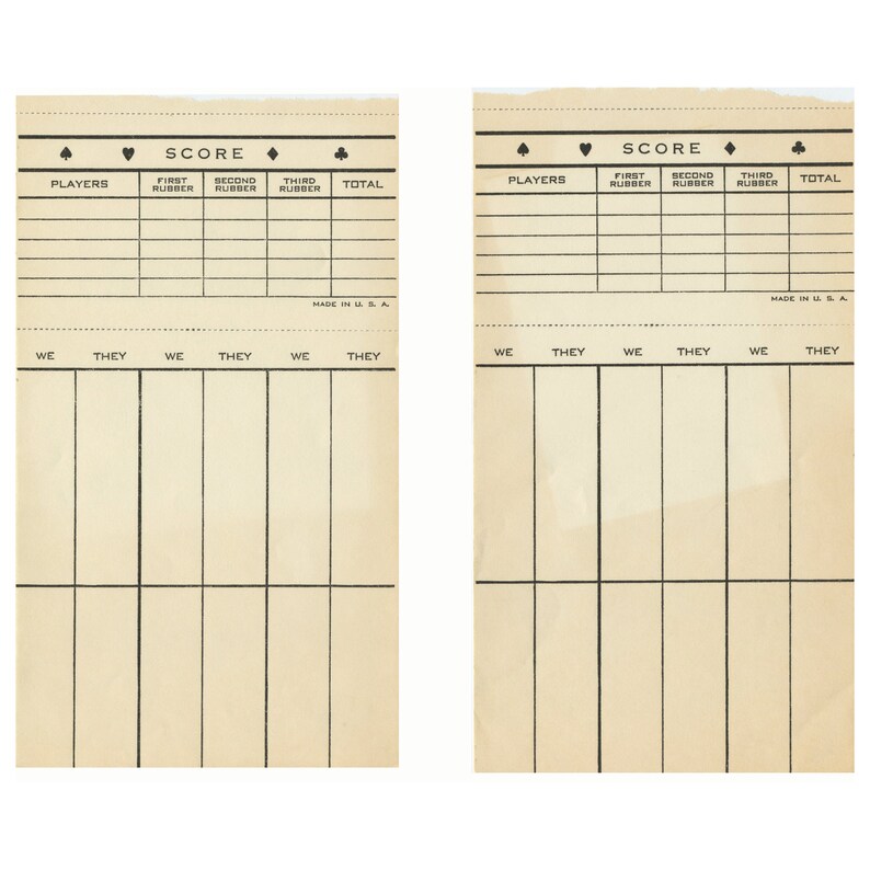 Vintage Paper Printable Digital Download Contract Bridge Score Pad and ...
