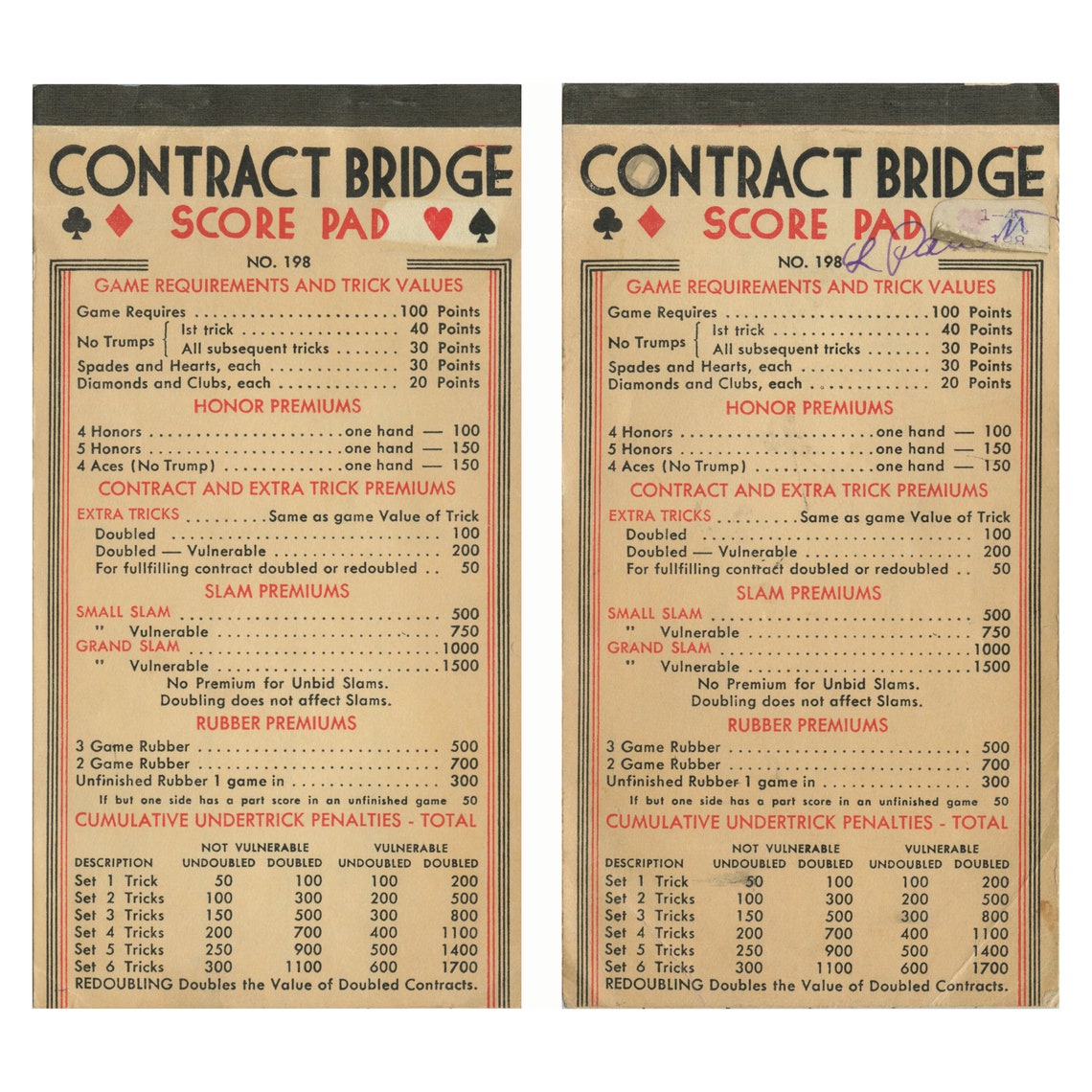 Vintage Paper Printable Digital Download Contract Bridge Score Pad and ...