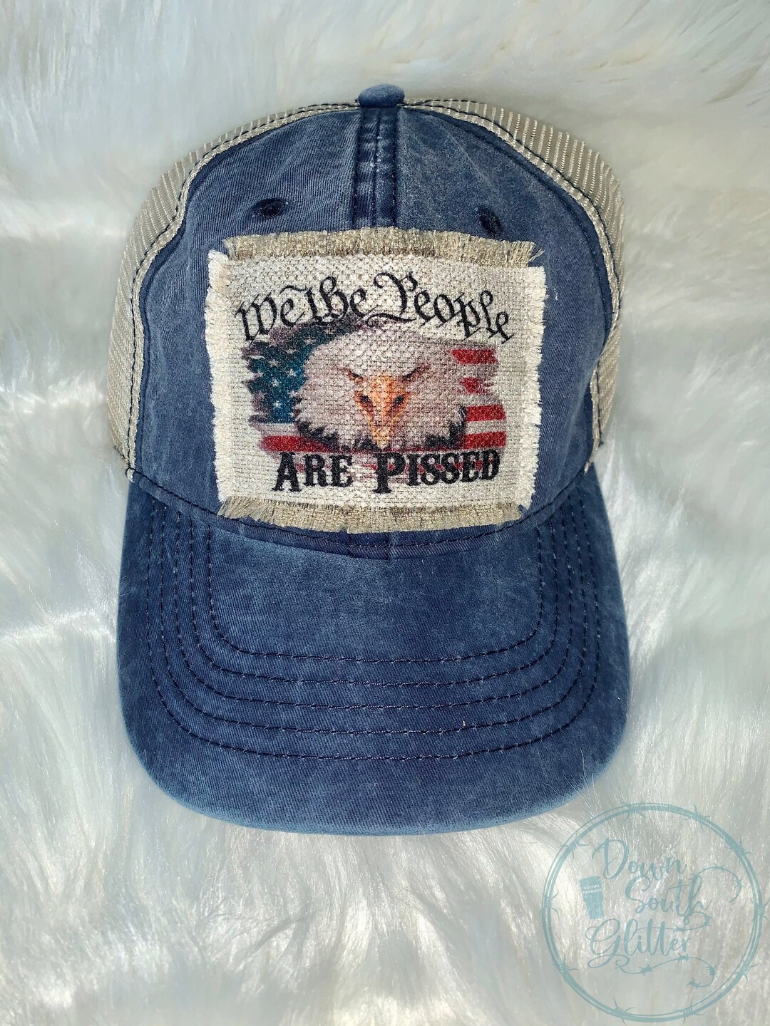 We the People, Washed Denim Mesh Baseball Cap Raggy Patch Hat, Patch ...