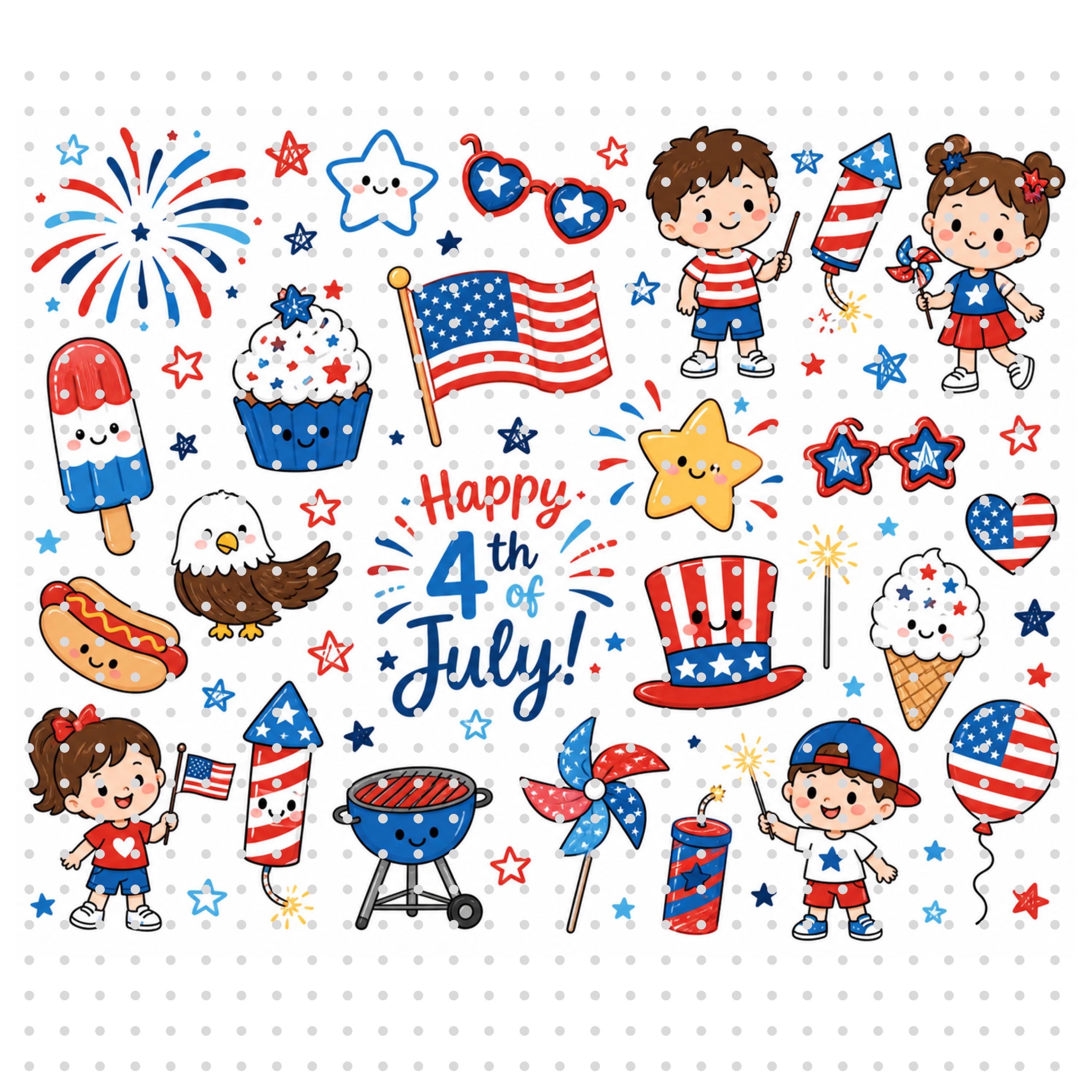 4th of July Kawaii Clipart, Cute Patriotic Doodles PNG, Kids ...