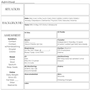 SBAR RN Report Sheet - Etsy