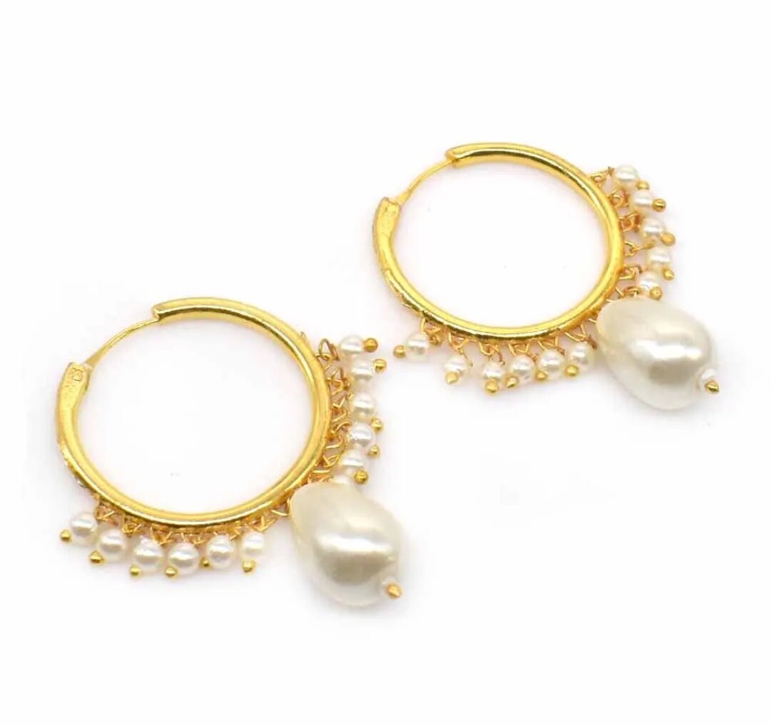 Pearl Hoop Vaaliyan Dangle and Drop Earrings ESHQROCK DARYA - 22k Gold ...